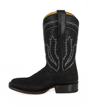 Hooch Men's Wide Square Toe Python Print H52R6305 - Nobuck Black